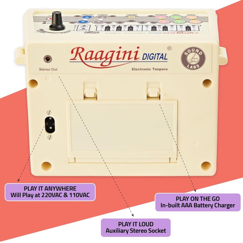 Raagini Digital Electronic Tanpura with Instruction Manual, Power Cord, Bag Micro Drone Indian ...